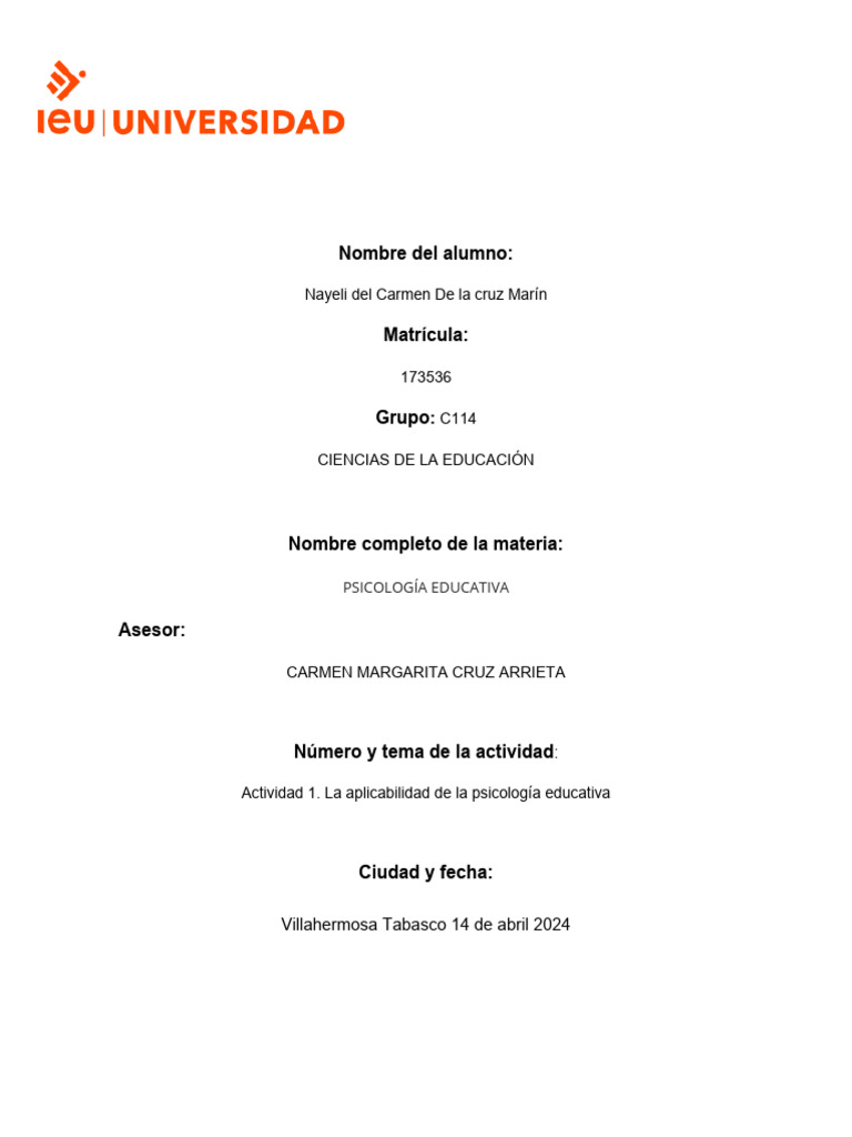 Actividad 1 Psicologia de La Educacion Nayeli | PDF | Sicología | Plan de estudios