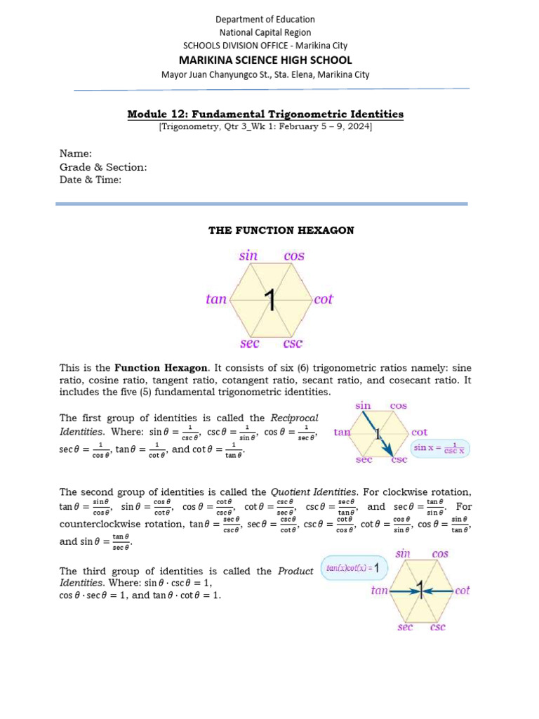 Function Hexagon | PDF | Trigonometric Functions | Trigonometry