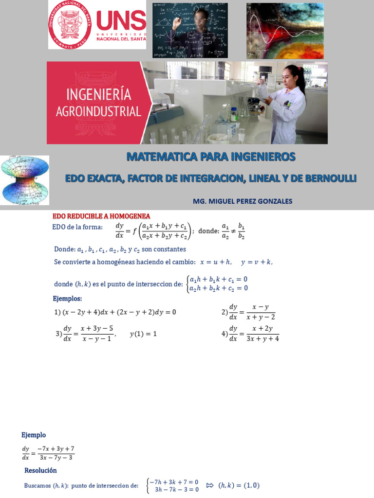 S02 - EDO Exacta, Factor Integrante, Lineal, Bernoulli-2024-I | PDF | Ecuaciones | Integral