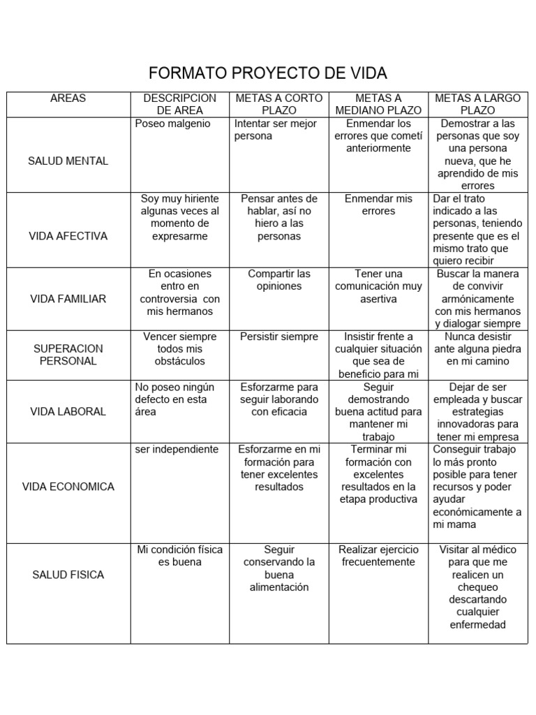 Formato Proyecto de Vida | PDF