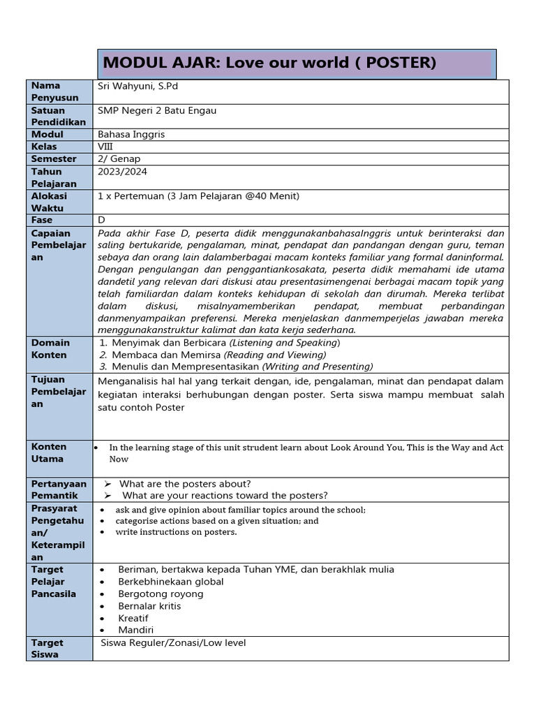 Modul Poster Kelas 8: Love Our World | PDF