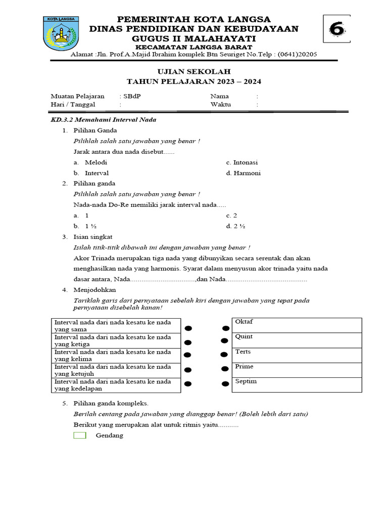 Soal SBDP KELAS 6 | PDF