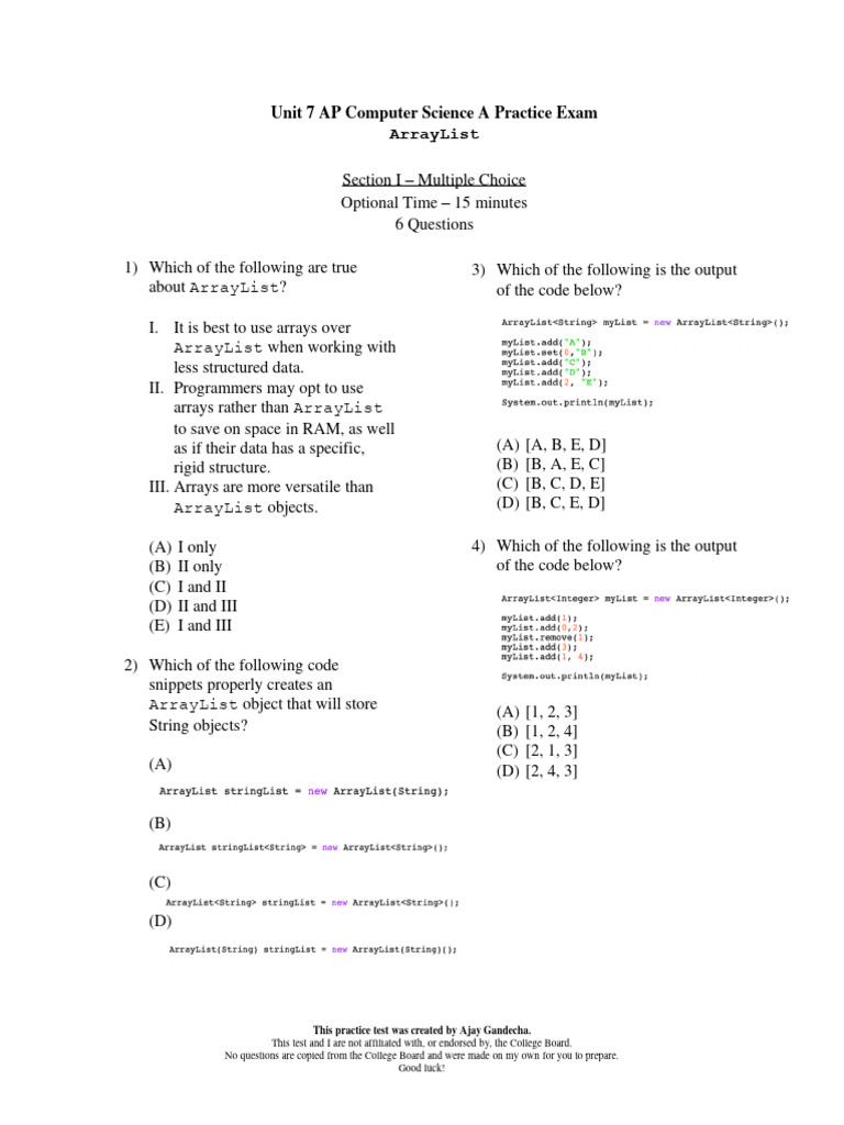 Unit 7 Exam Arraylists Review Pdf String Computer Science Computer Programming 