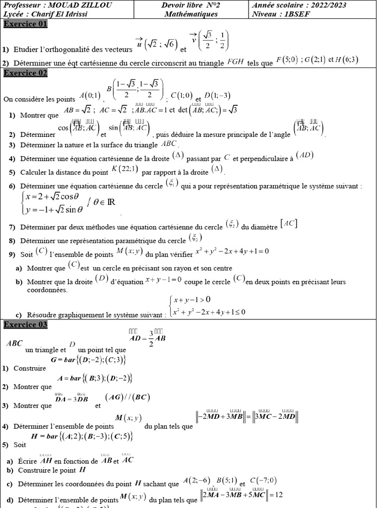 Devoir Libre | PDF | Cercle | Coordonnées cartésiennes