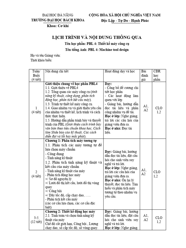 Lich Trinh Thong Qua - PBL4-TK MCC | PDF