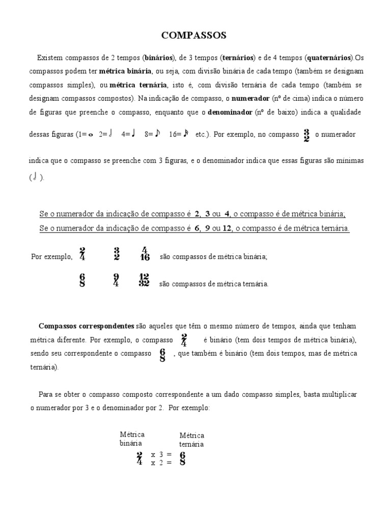 Estrutura e Tipos de Compassos Musicais | PDF | Teoria da Música | Música clássica
