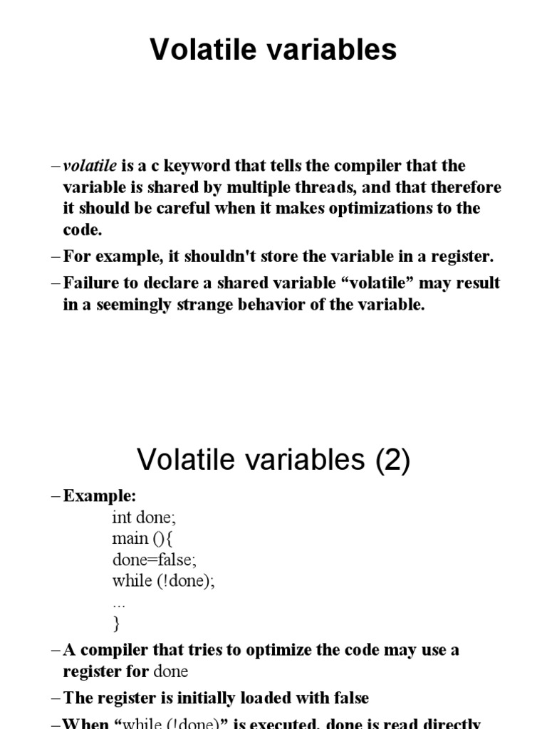 Volatile Variable | Download Free PDF | Thread (Computing) | Variable (Computer Science)