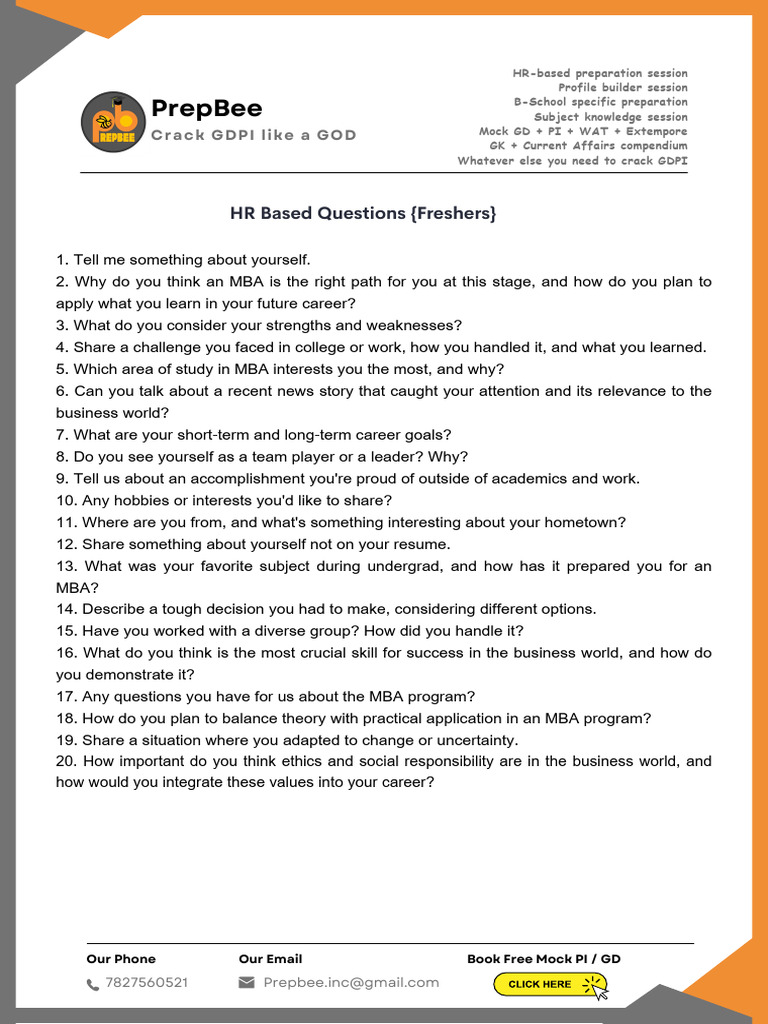 PrepBee HR PI Que | PDF | Master Of Business Administration | Cognition