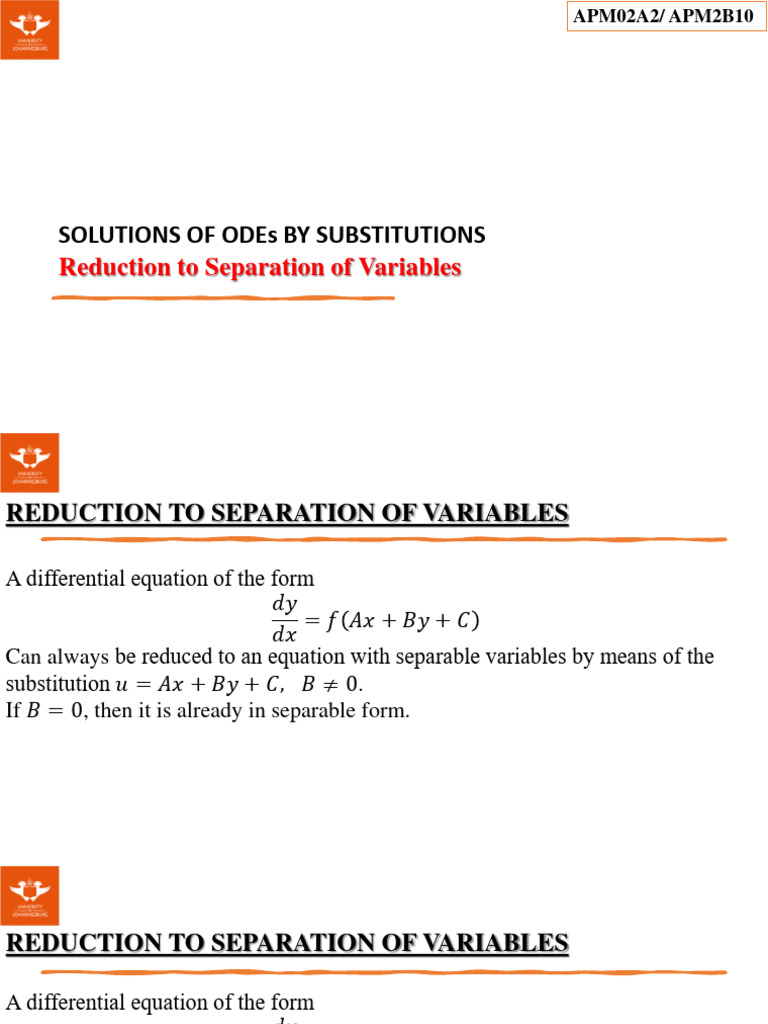 Week 4 - Reduction To Separation of Variables | PDF
