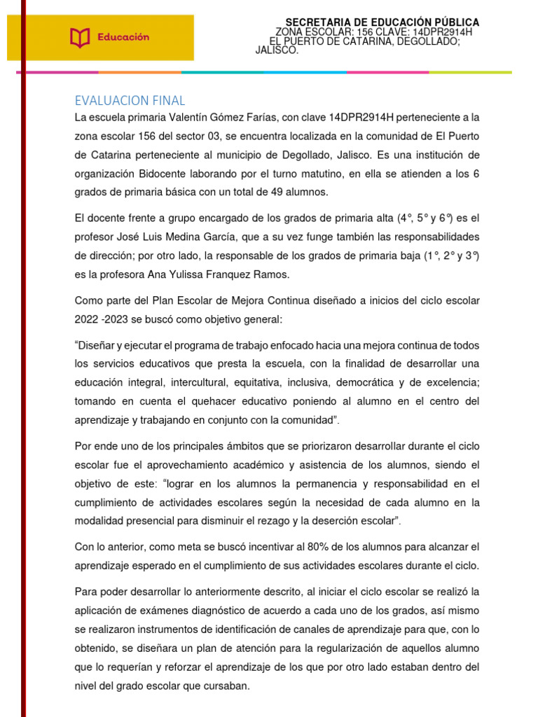 Ensayo de Evaluacion Final Ciclo 2022 - 2023 VGF | Descargar gratis PDF | Maestros | Escuelas