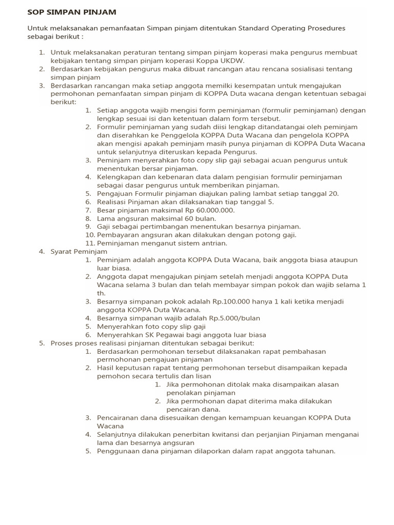 Sop Simpan Pinjam | PDF