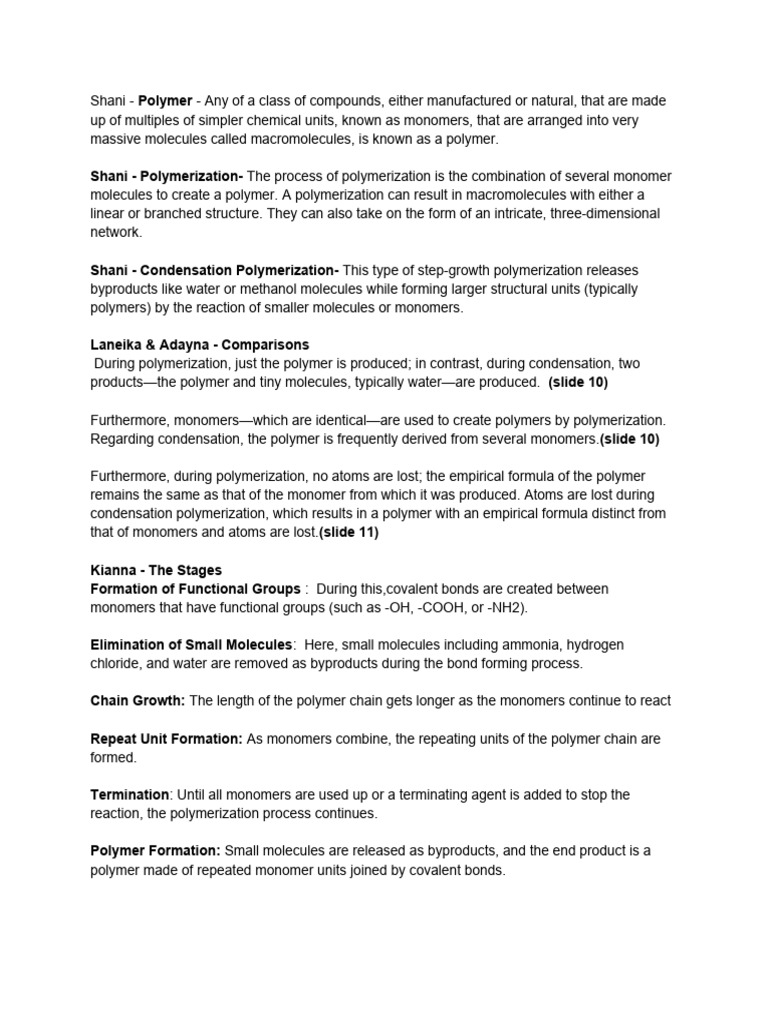 Condensation Polymerization | PDF | Polymerization | Polymers