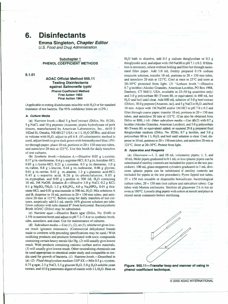AOAC 955.11- Testing Disinfectants Against Salmonella Thypi_Phenol ...