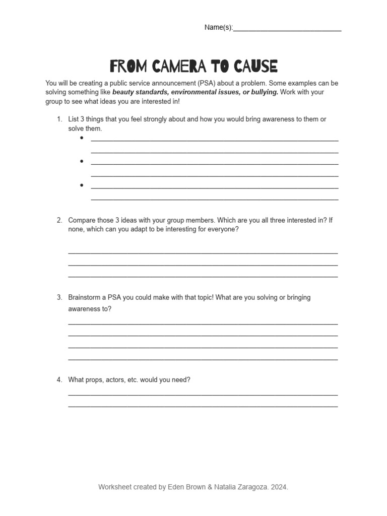 From Camera To Cause Worksheets | PDF