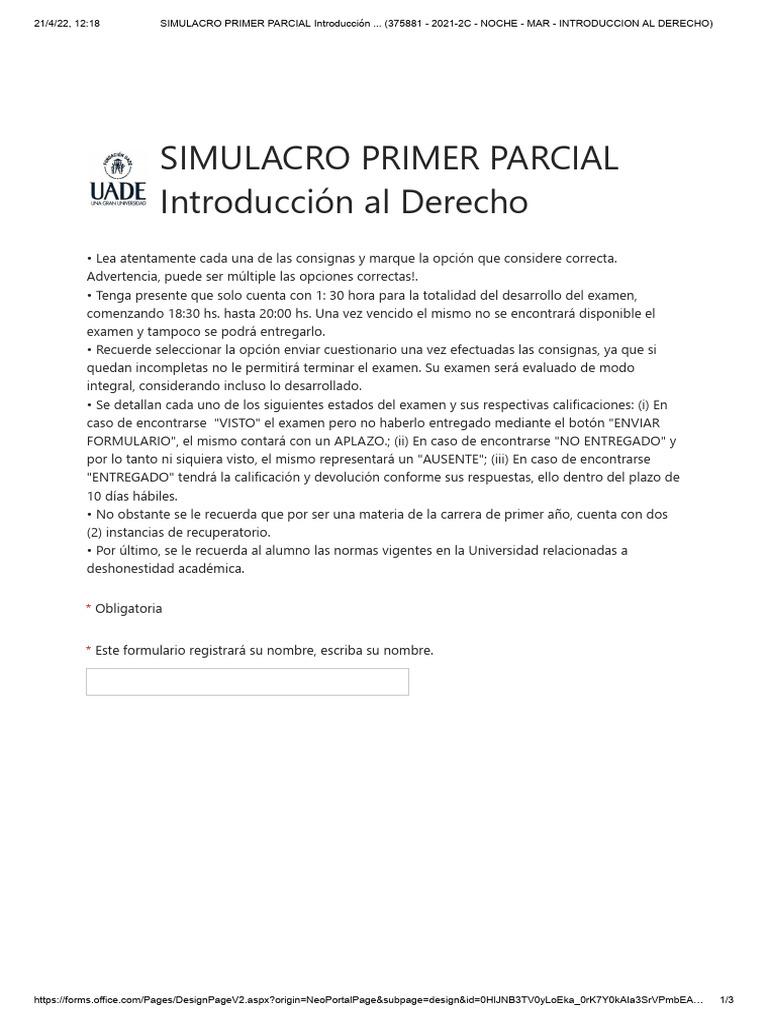 SIMULACRO PRIMER PARCIAL Introducción ... (375881 - 2021-2C - NOCHE ...