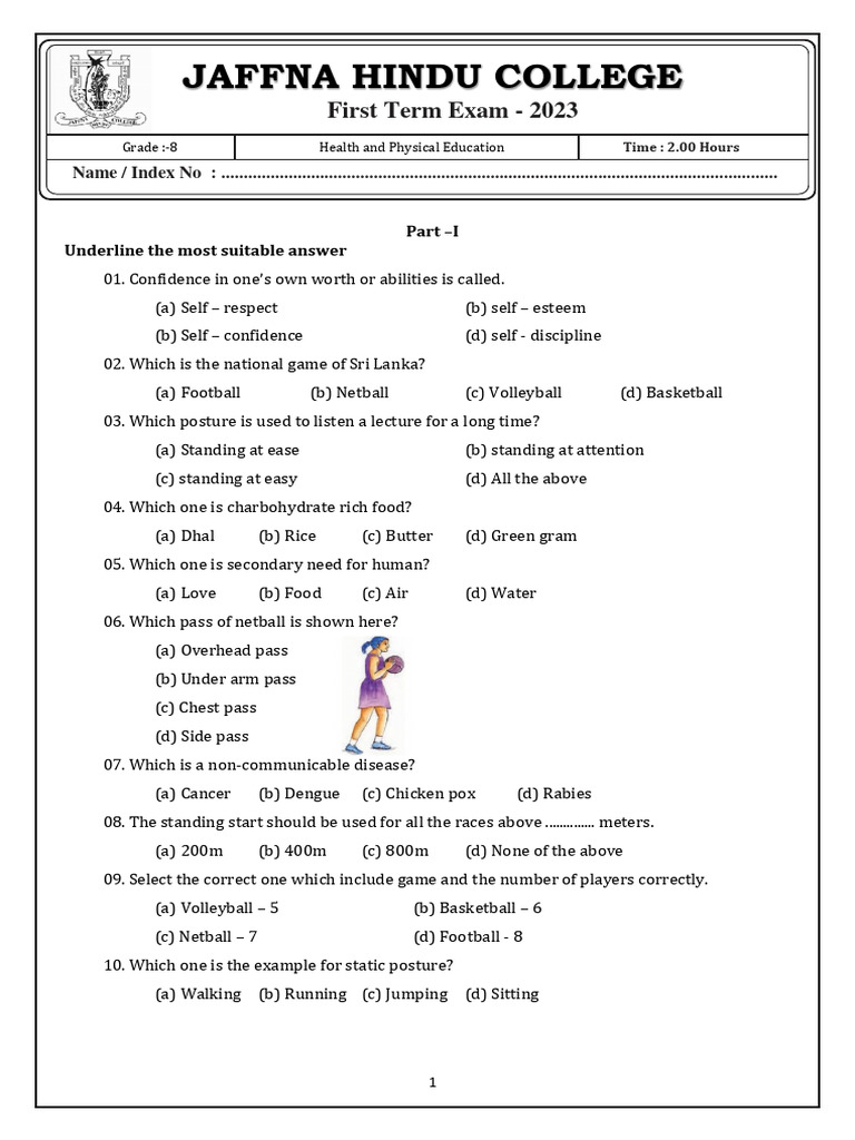 Grade 8 Health First Term Test Paper | PDF | Self Esteem
