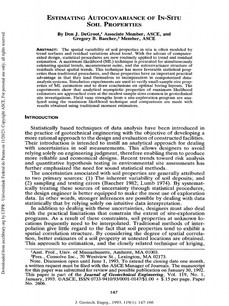 Degroot Baecher 1993 Estimating Autocovariance of in Situ Soil ... Degroot Baecher 1993 Estimating Autocovariance of in Situ Soil ...