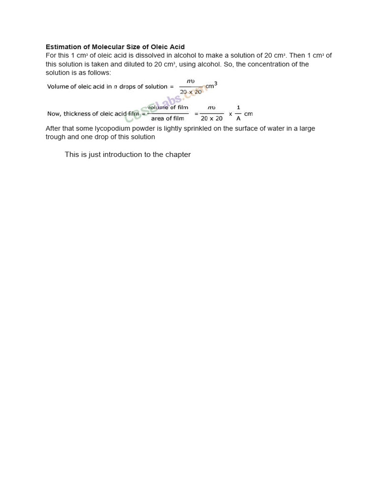 Estimating Oleic Acid Molecular Size | PDF