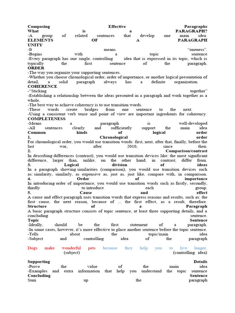 Elements of Effective Paragraphs | PDF | Paragraph | Sentence (Linguistics)