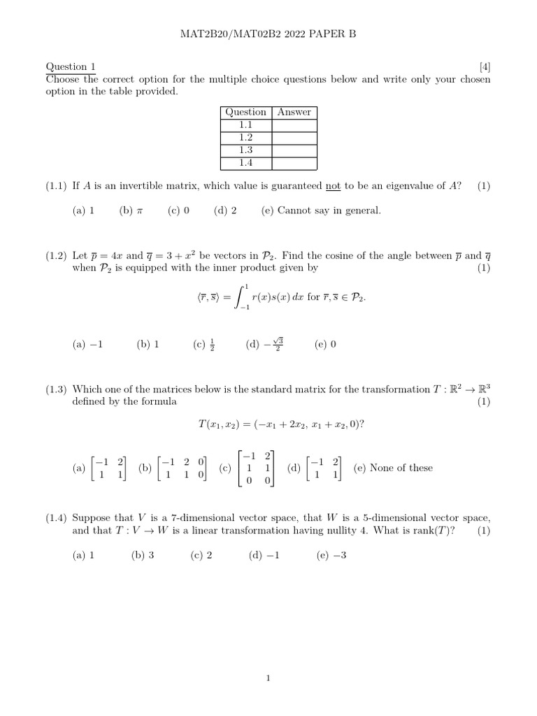 Mat2b20 Mat02b2 | PDF | Eigenvalues And Eigenvectors | Matrix (Mathematics)