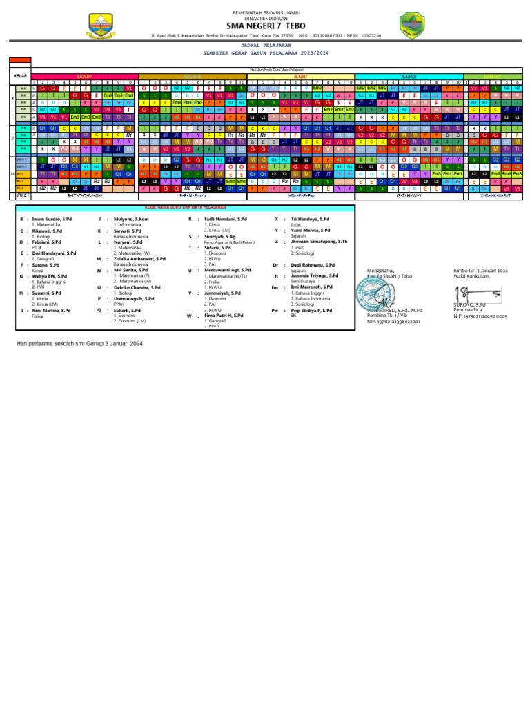 Jadwal Pelajaran Smt Genap TP 2023-2024.. | PDF
