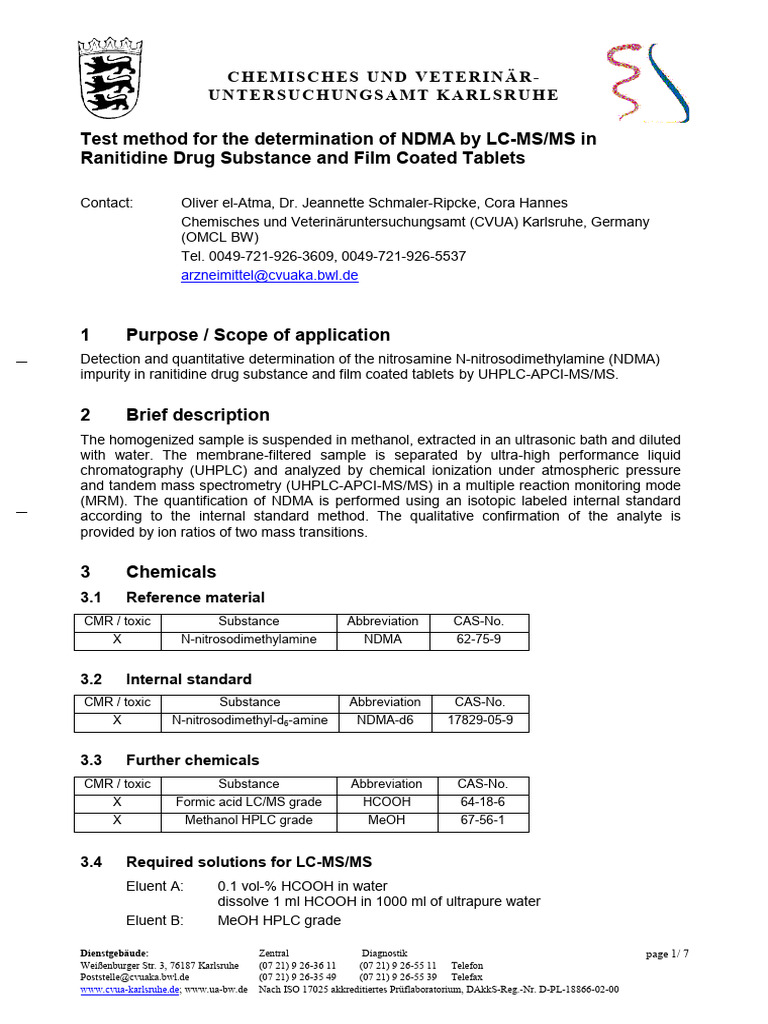 NDMA Detection in Ranitidine by LC-MS/MS | PDF | Detection Limit | High Performance Liquid ...