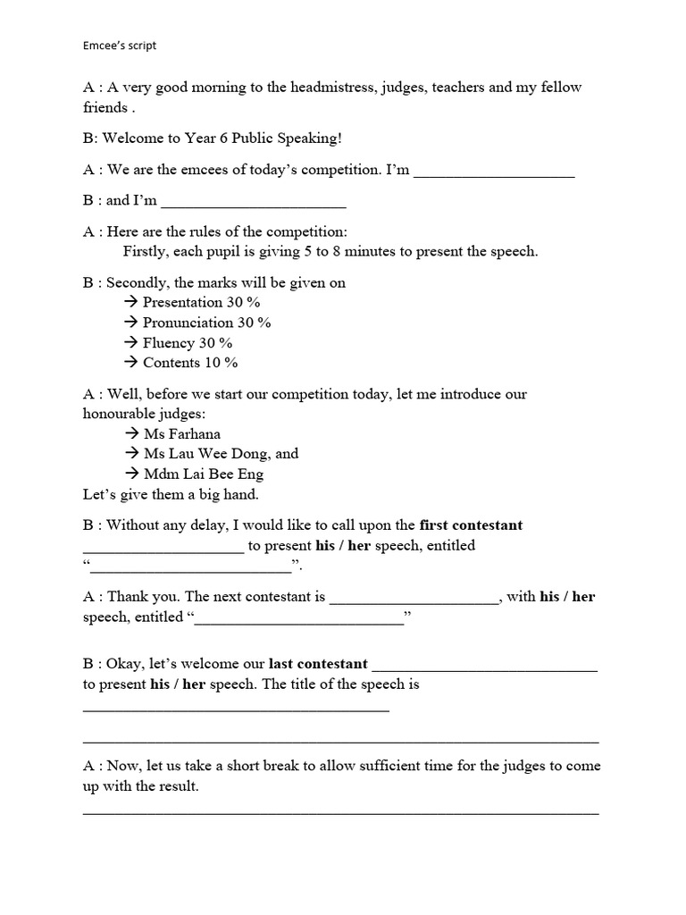 Public Speaking Emcee's Script | PDF
