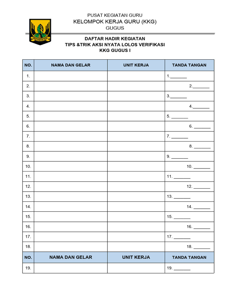 CONTOH DAFTAR HADIR KEGIATAN | PDF