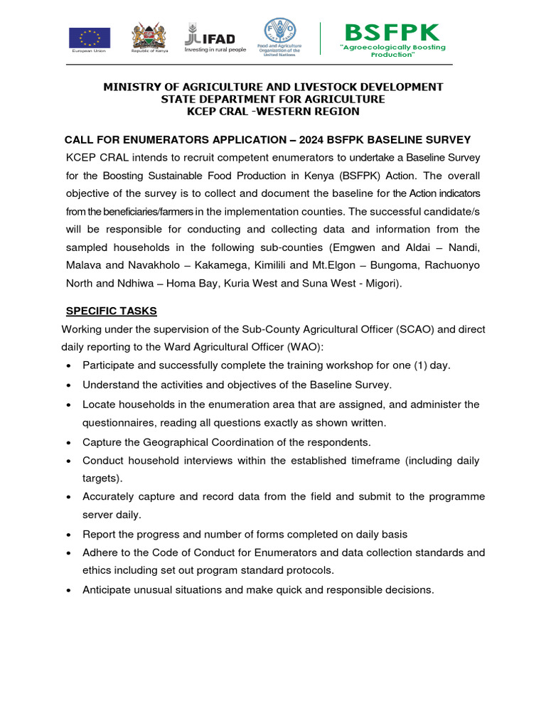 2024 BASELINE SURVEY - Call For Application For Enumerators - Advert Revised | PDF | Data