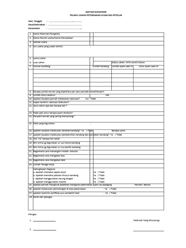 Form Kuesioner Peternakan | PDF