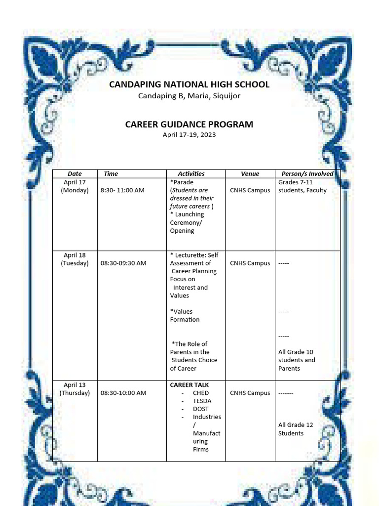 Candaping National High School Career Guidance Program | PDF