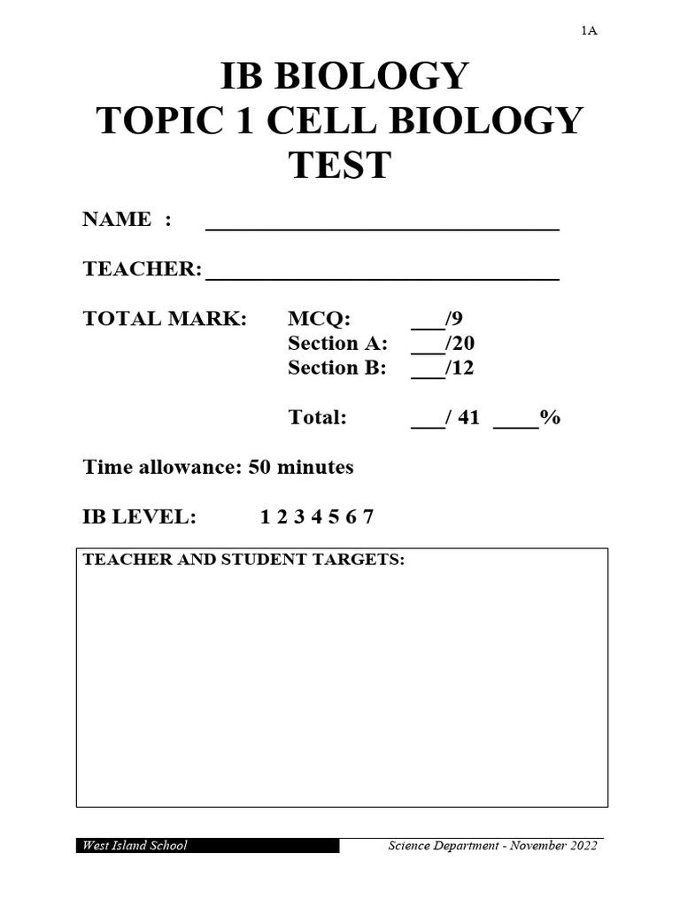 IB Biology Cell Biology Test | PDF | Cell (Biology) | Dna Replication