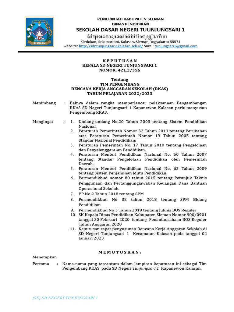 SK Rkas Tim Pengembang 2022 | PDF