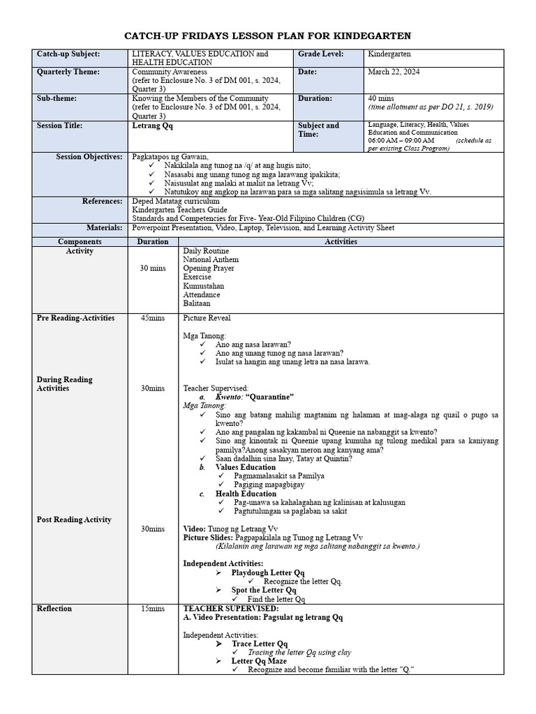 LESSON PLAN_Catch-Up-Friday-Quarter-3-Week-8 | Download Free PDF | Learning | Behavior Modification