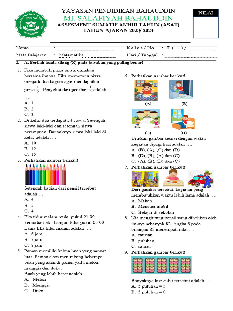 Soal MTK KLS 2 | PDF