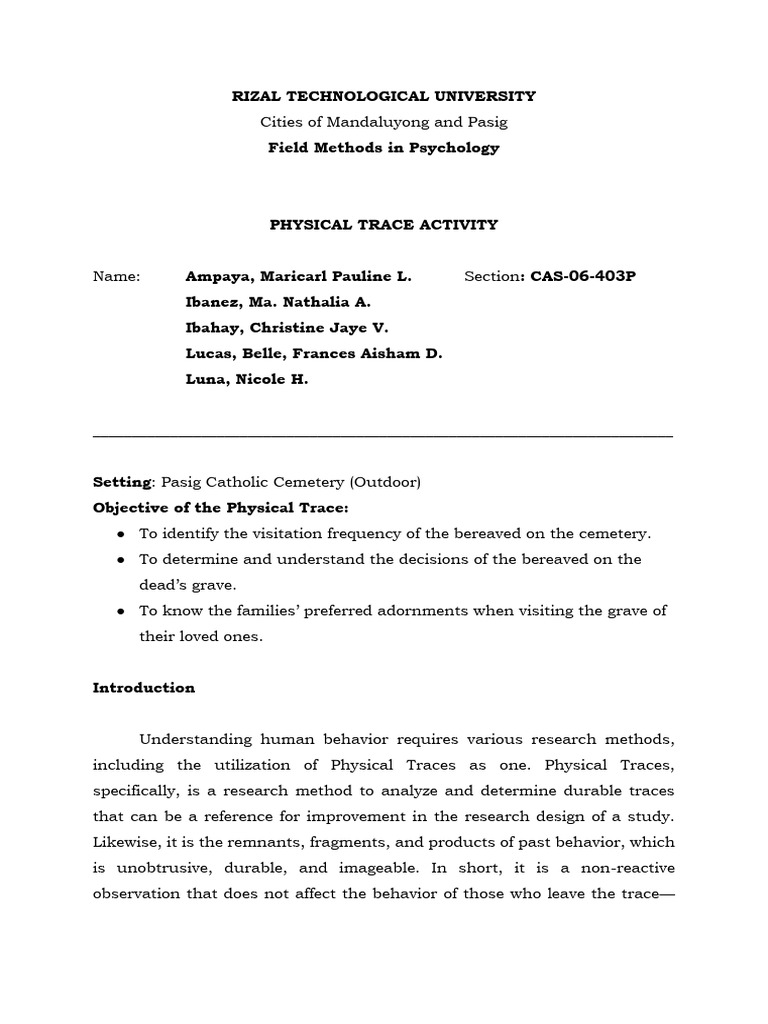 Sample Physical Trace Report | PDF | Cemetery | Grief