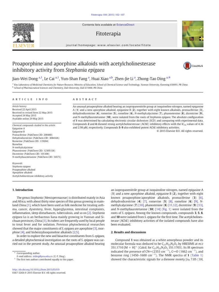 Aporphine Alkaloids from Stephania epigaea | PDF | Two Dimensional ...