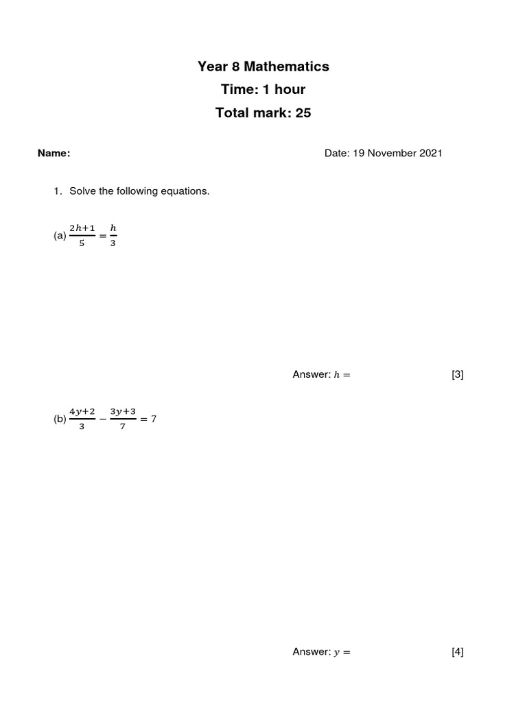 Year 8 Maths Term 1 of 2021 Test 2 | PDF