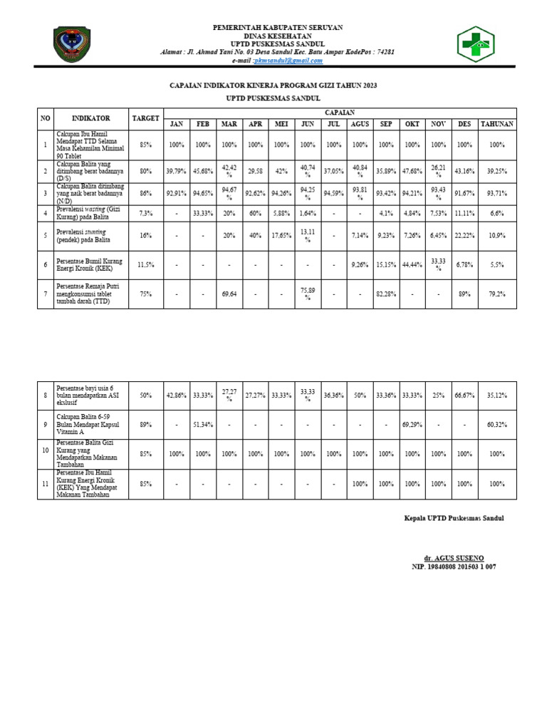 Capaian Target Indikator Kinerja Gizi Tahunan | PDF
