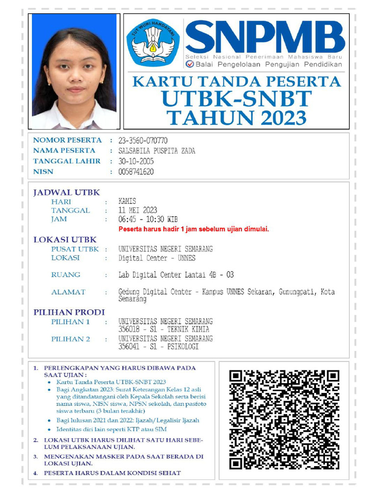 Kartu Peserta Utbk | PDF