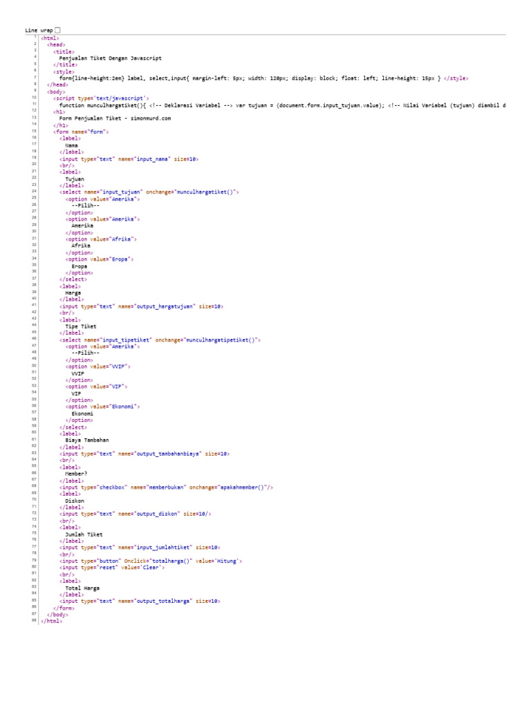 17 Penjualan Tiket Dengan Javascript - HTML | PDF