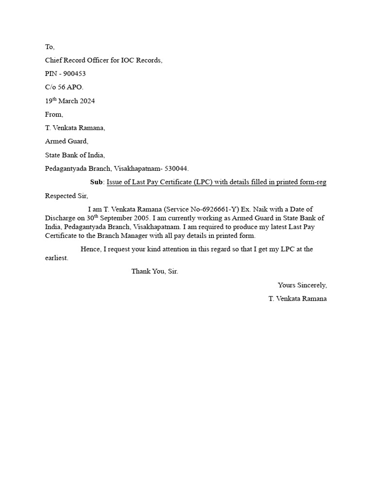 Request for Last Pay Certificate | PDF