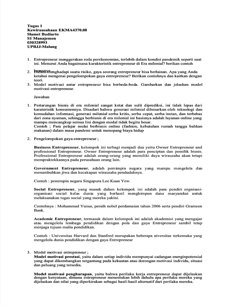 PDF Tugas 1 Kewirausahaan Ekma437008 - Compress | PDF