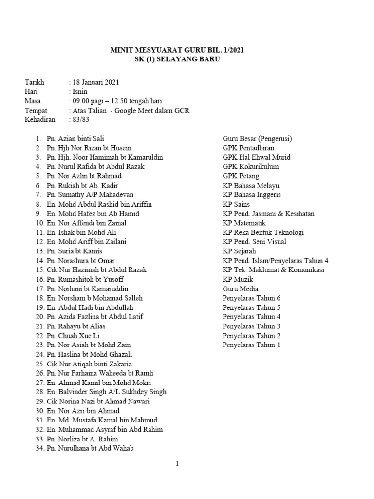 Minit Mesy Guru Bil 1,2021 | PDF