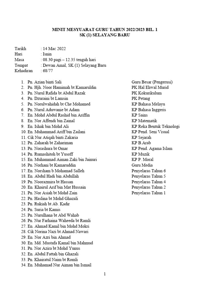 Minit Mesy Guru Bil 1,2022 | PDF