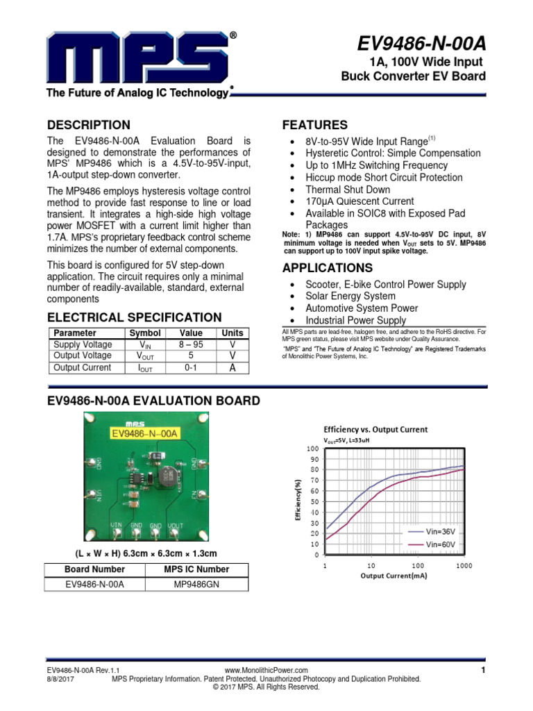 EV9486-N-00A: 1A, 100V Wide Input Buck Converter EV Board | PDF | Power Supply | Electric Power