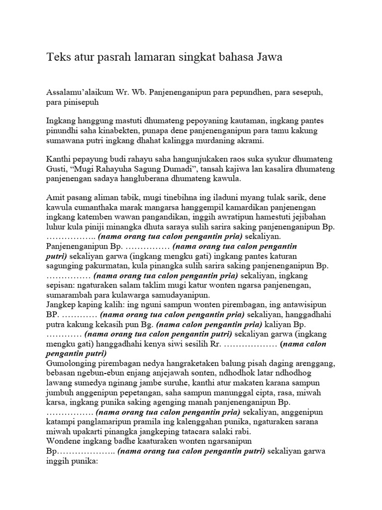 Teks atur pasrah lamaran singkat bahasa Jawa | PDF