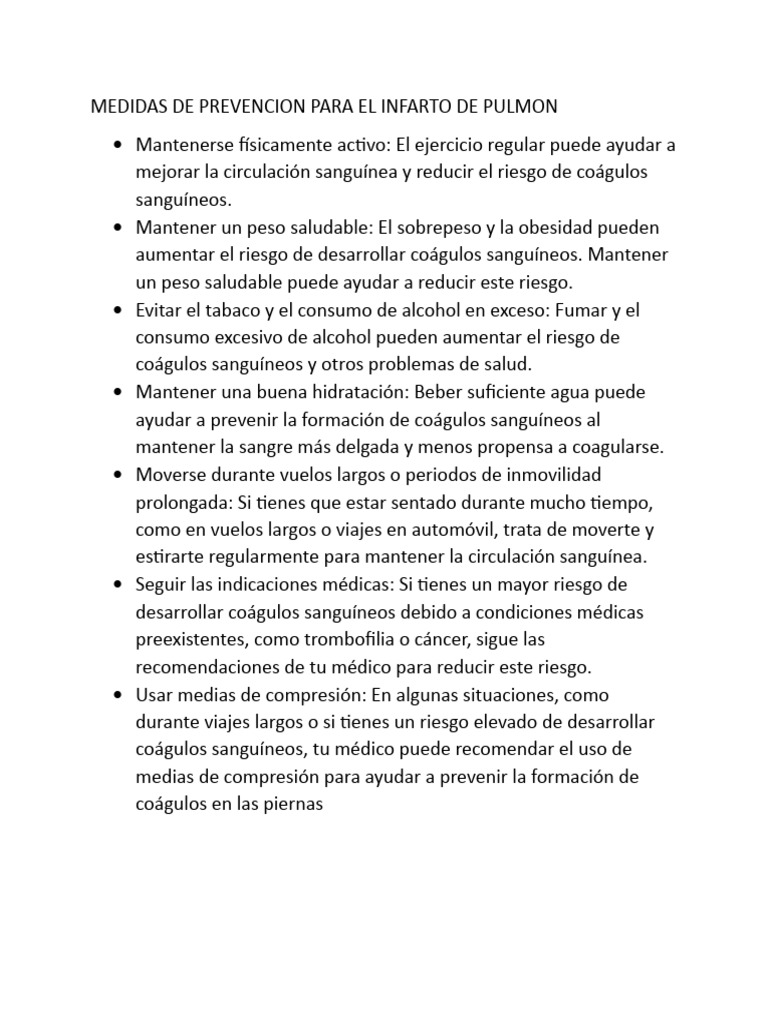 Medidas de Prevencion para El Infarto de Pulmon | Descargar gratis PDF ...