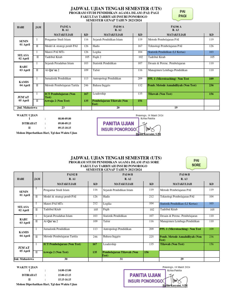 Jadwal Uts Mahasiswa Genap 2023 2024 | PDF