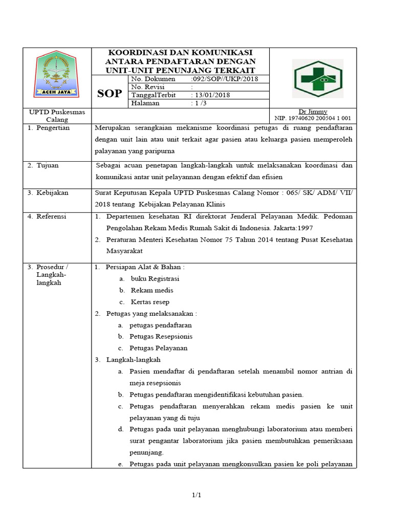 Koordinasi Pendaftaran Puskesmas | PDF